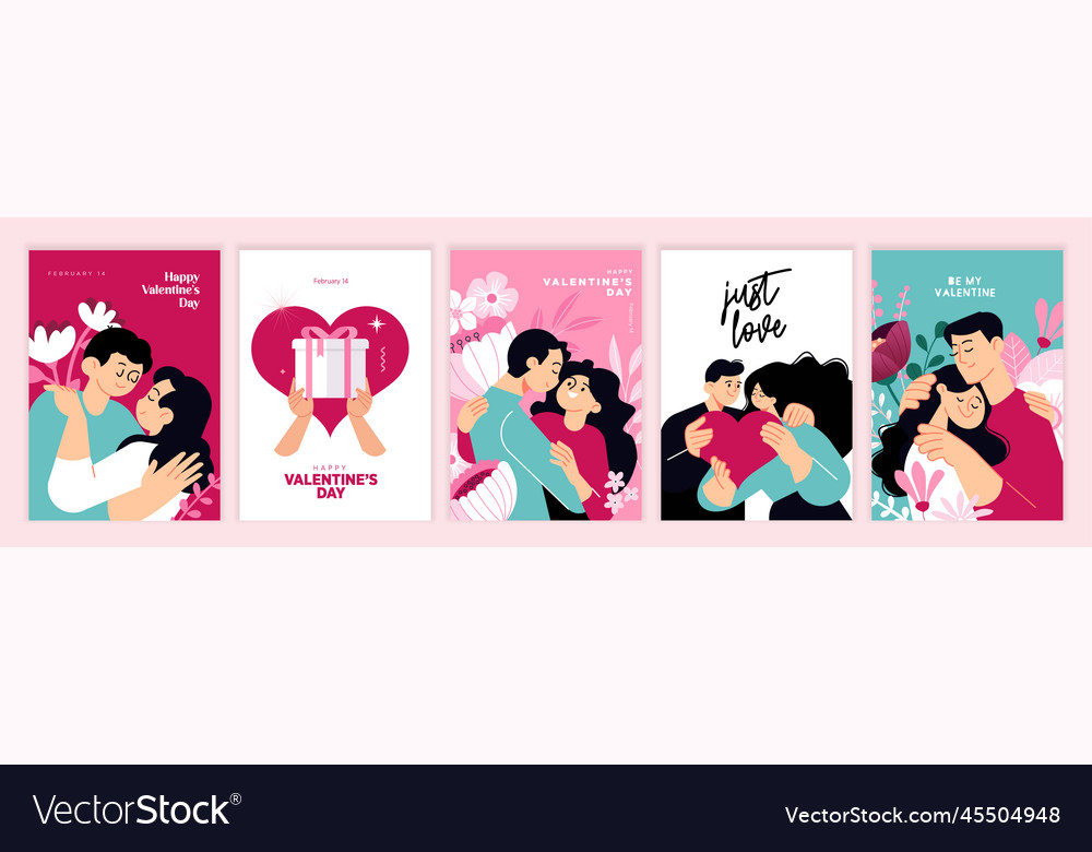 Set of valentines day greeting cards and banners Vector Image