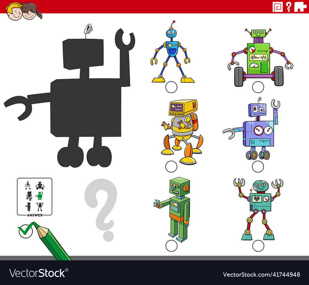 Shadow task with cartoon robots characters Vector Image