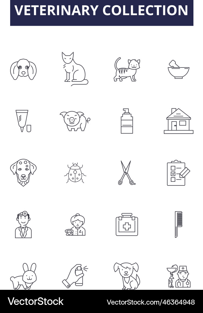 Veterinary collection line icons and signs Vector Image