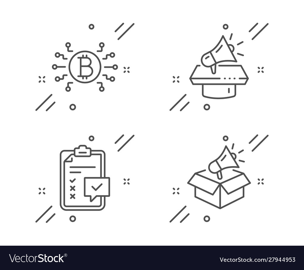 Checklist megaphone and bitcoin system icons set Vector Image