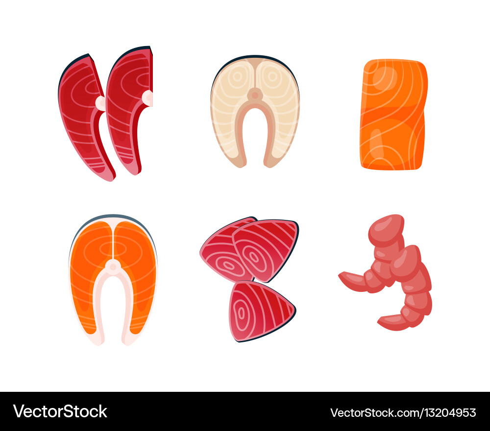 Raw fish meat steaks Royalty Free Vector Image