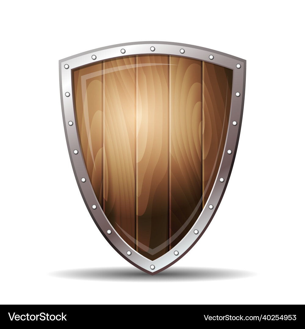 Round wooden shield with steel frame Royalty Free Vector