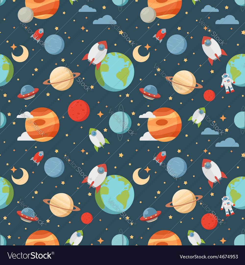 Seamless children cartoon space pattern Royalty Free Vector