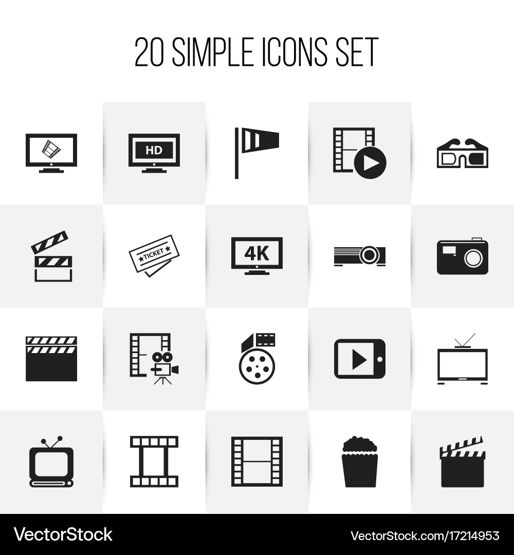Set 20 editable cinema icons includes symbols Vector Image
