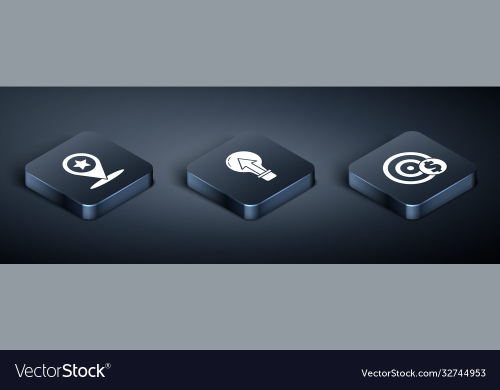 Set isometric map pointer with star target Vector Image