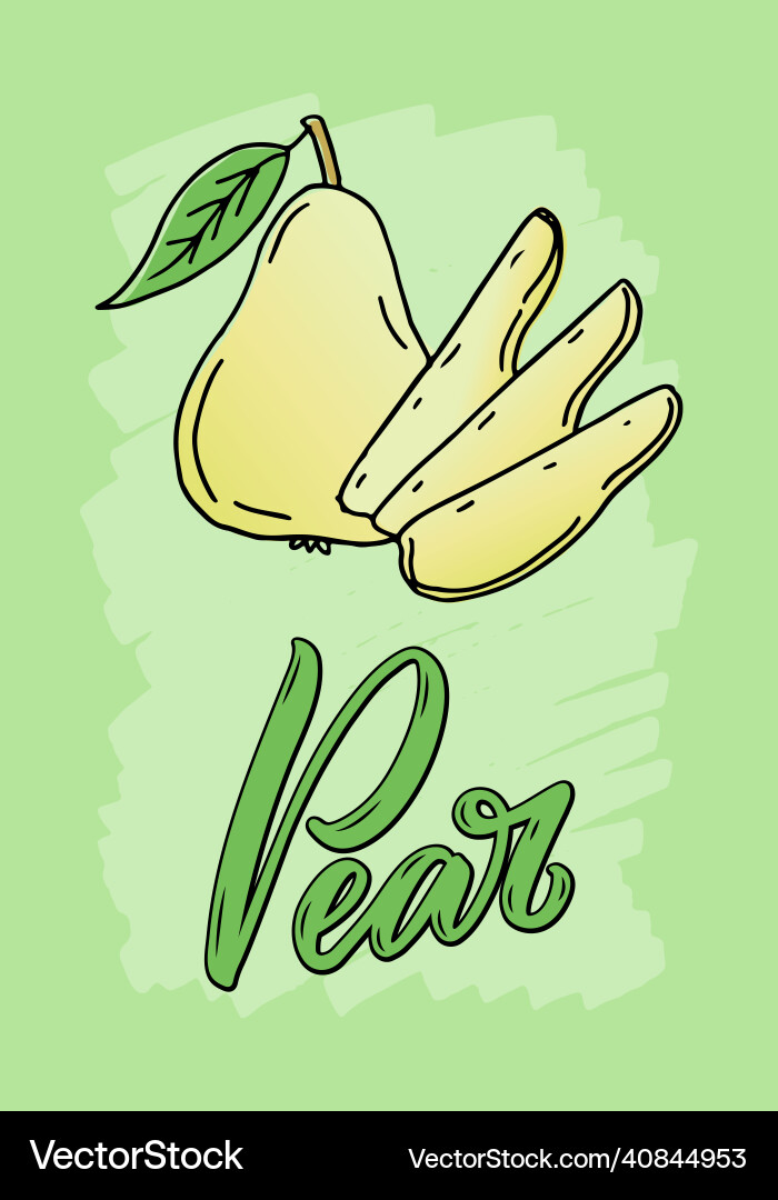 Slices of pear with handwritten text Royalty Free Vector