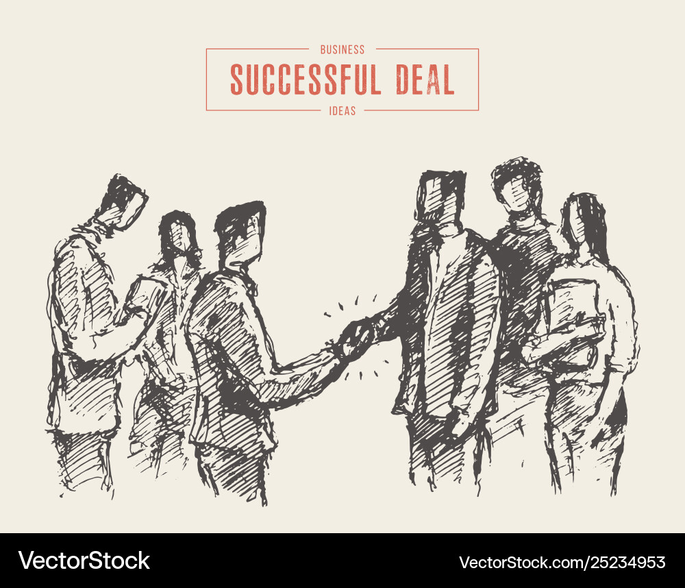 Successful business deal handshake drawn Vector Image