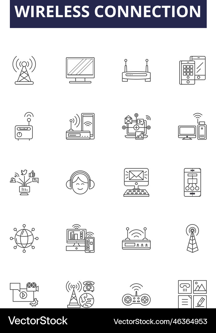 Wireless connection line icons and signs Vector Image