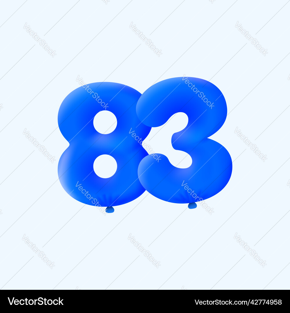 Blue 3d number 83 balloon realistic helium Vector Image