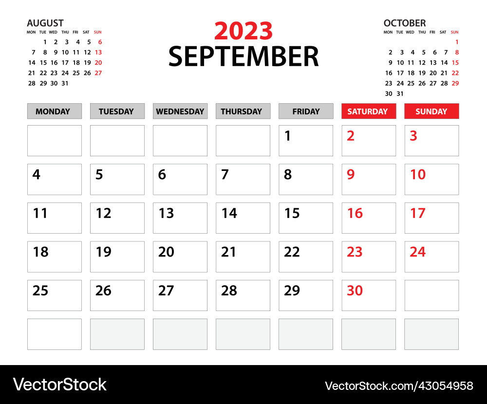 Calendar 2023 template- september 2023 year Vector Image
