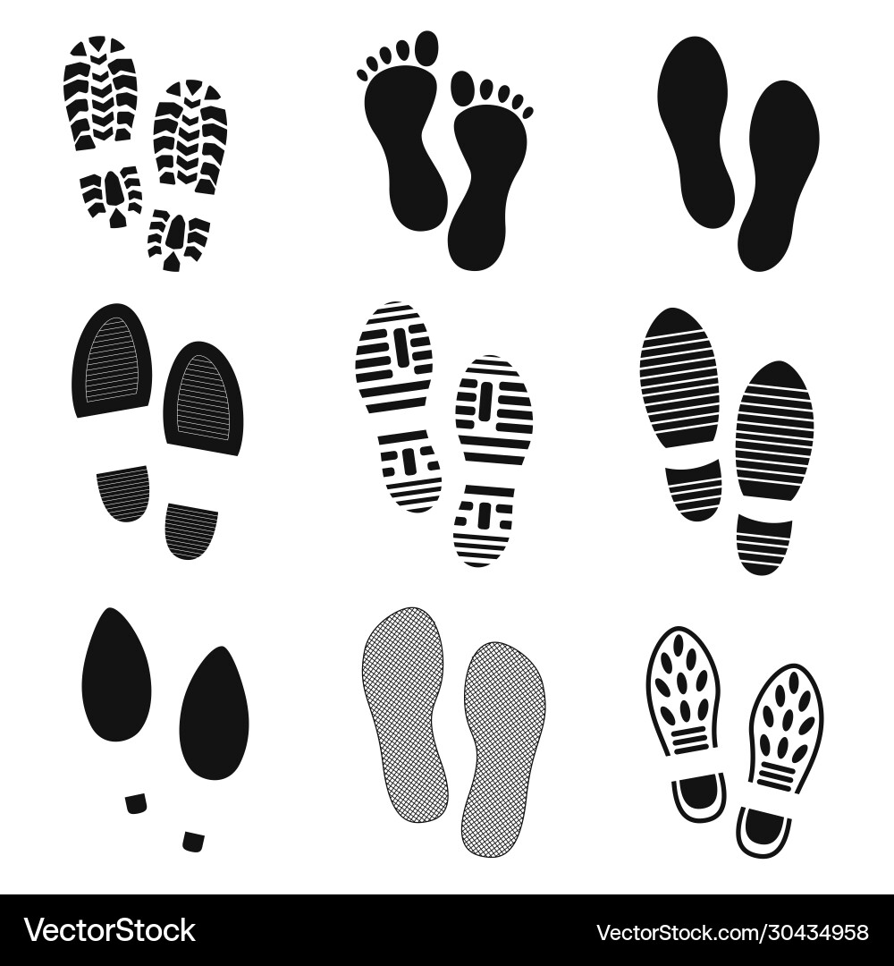 Cartoon black footprints human icon set Royalty Free Vector