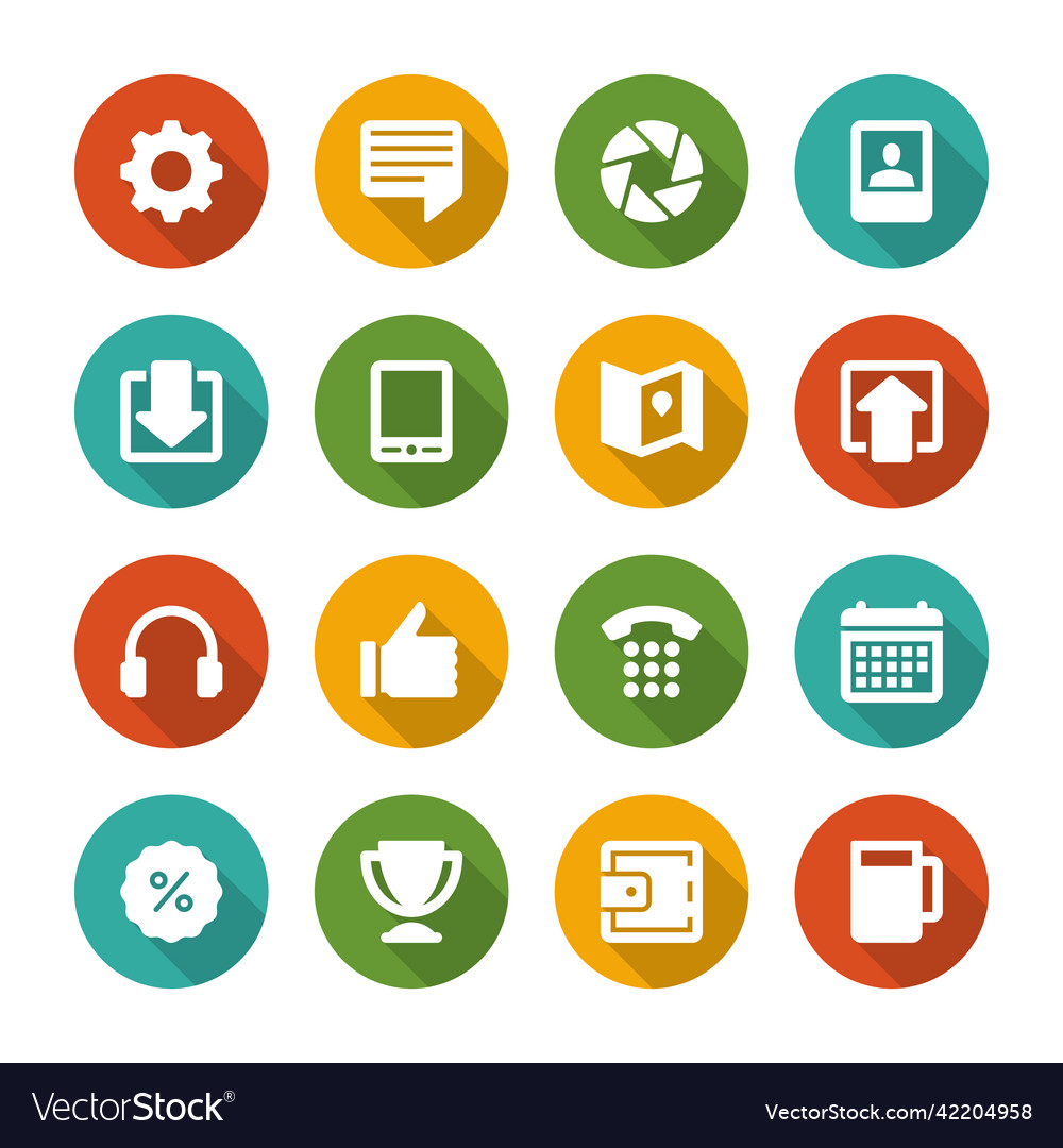 Flat icons set and long shadow effect Royalty Free Vector