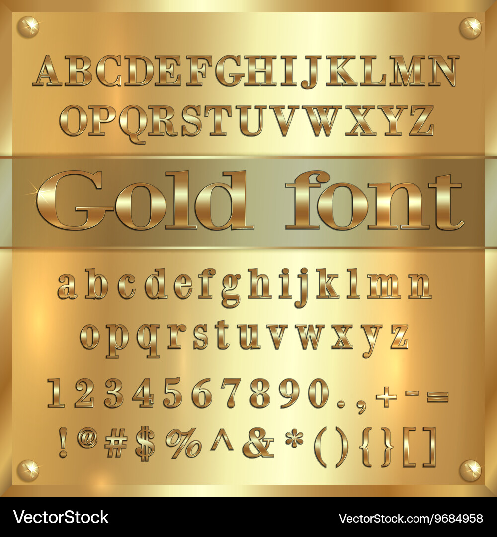 Gold coated alphabet letters digits and Royalty Free Vector