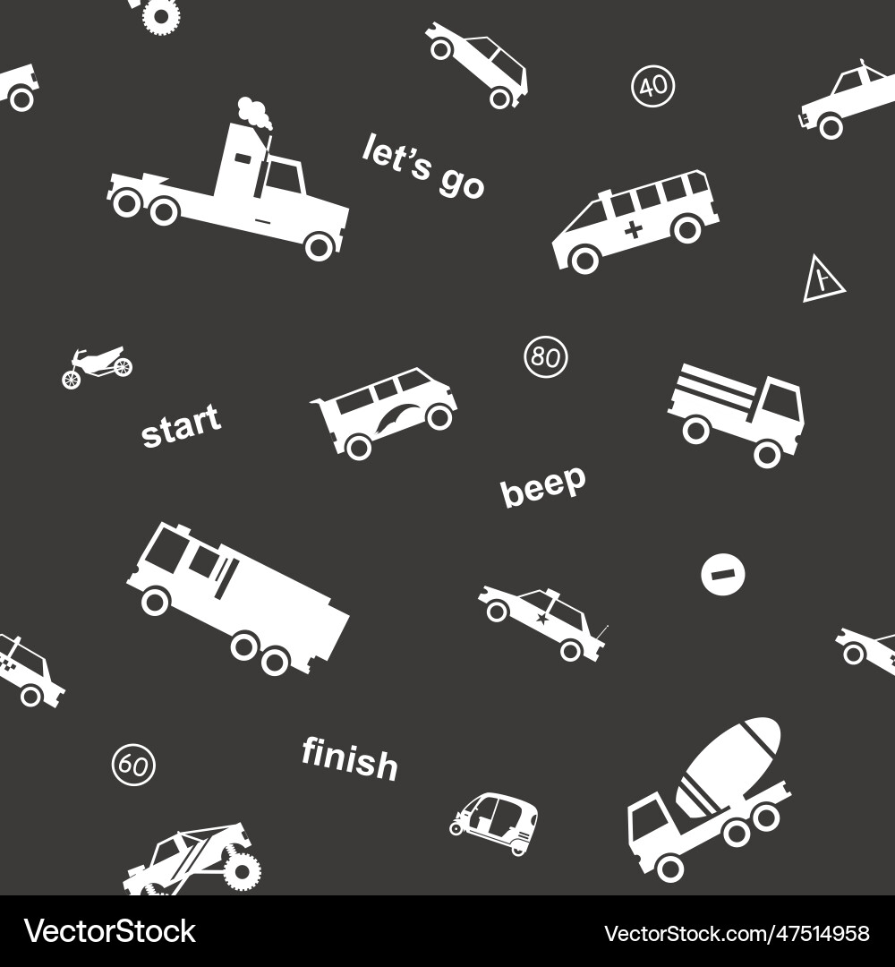Kids car seamless pattern black white color Vector Image
