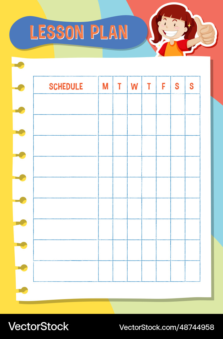 Lesson plan dashboard with girl student cartoon Vector Image