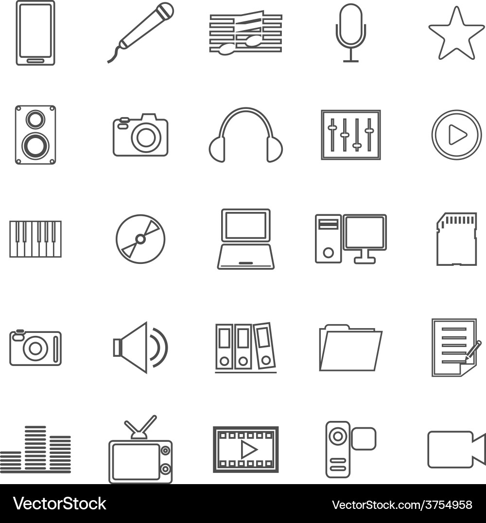 Media line icons on white background Royalty Free Vector
