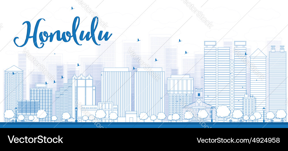 Outline Honolulu skyline with blue buildings Vector Image