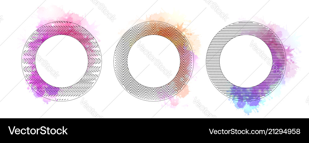 Set of round frames with engraving pattern Vector Image