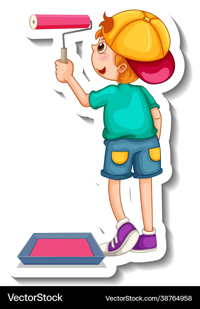 Sticker template with a boy cartoon character Vector Image