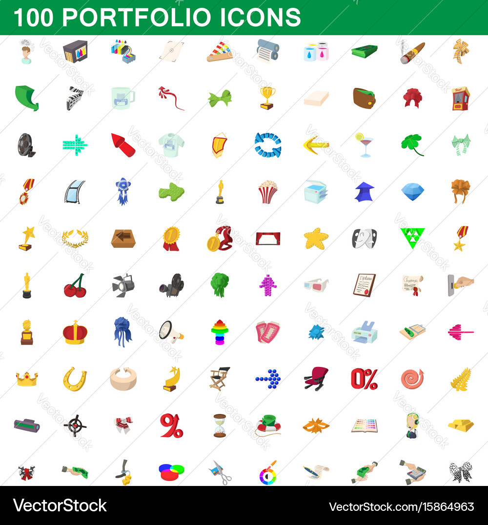 100 portfolio icons set cartoon style Royalty Free Vector