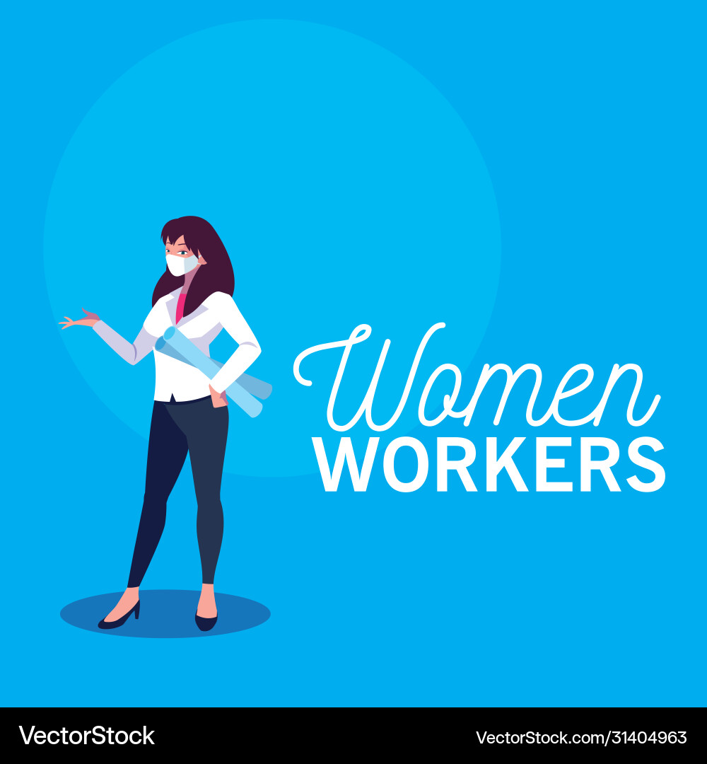 Architect woman with mask and plans design Vector Image