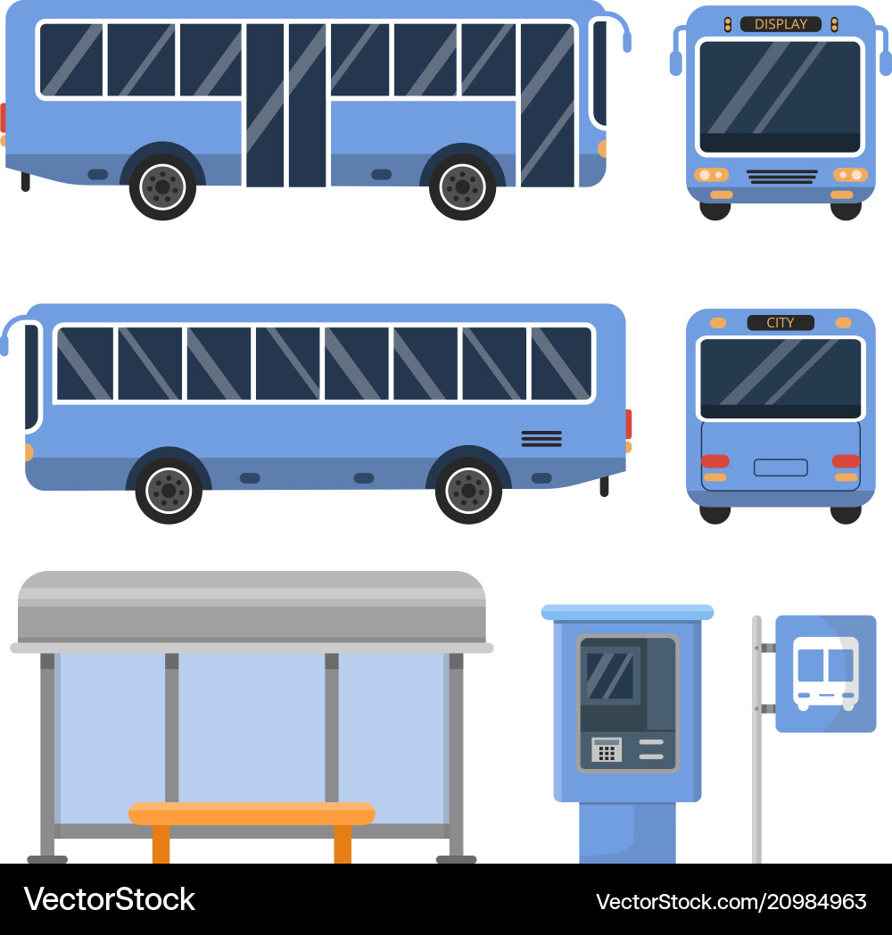 Bus stop and various views of Royalty Free Vector Image