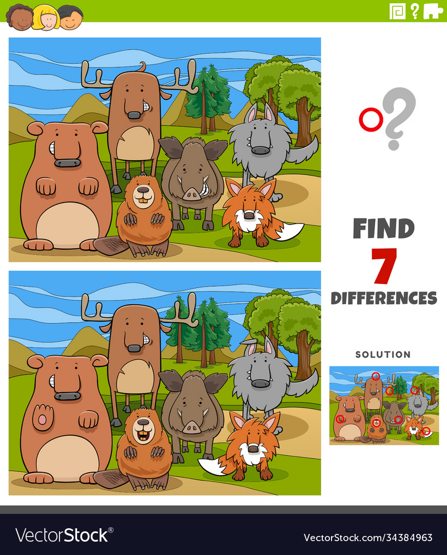 Differences educational task for kids with wild Vector Image