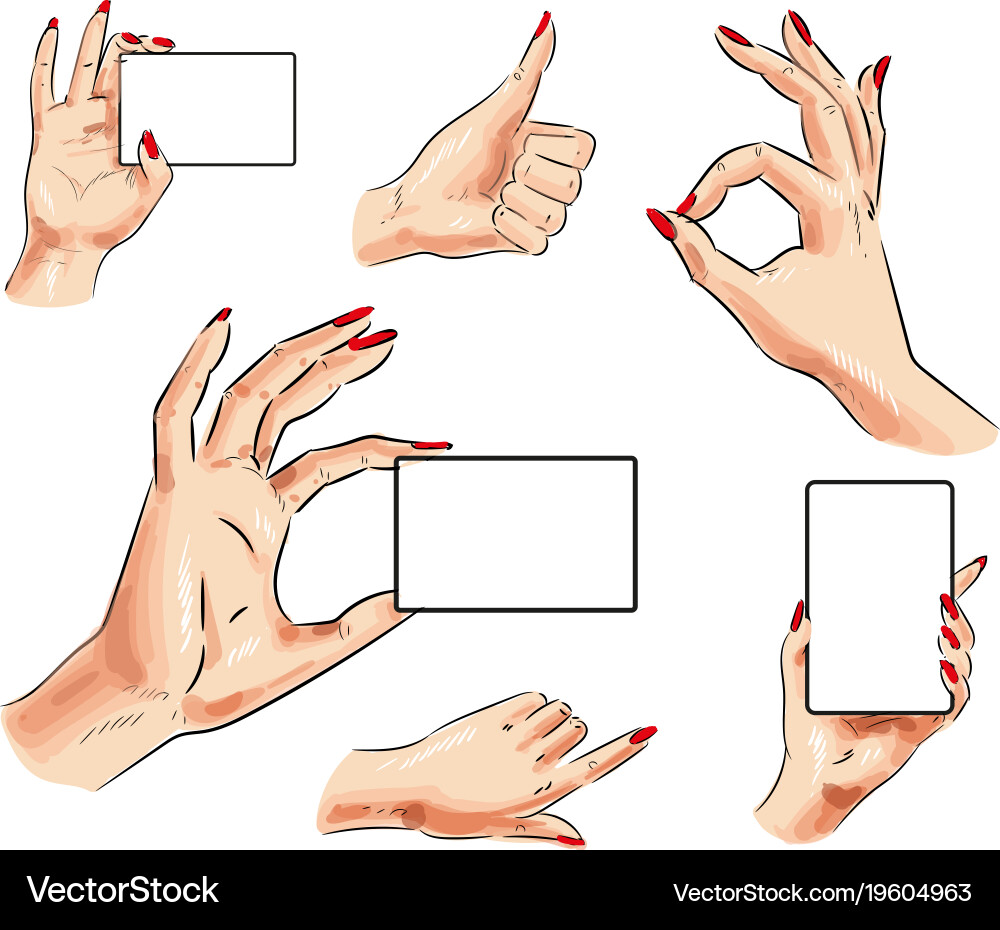Female hand with card and gesture icon Royalty Free Vector