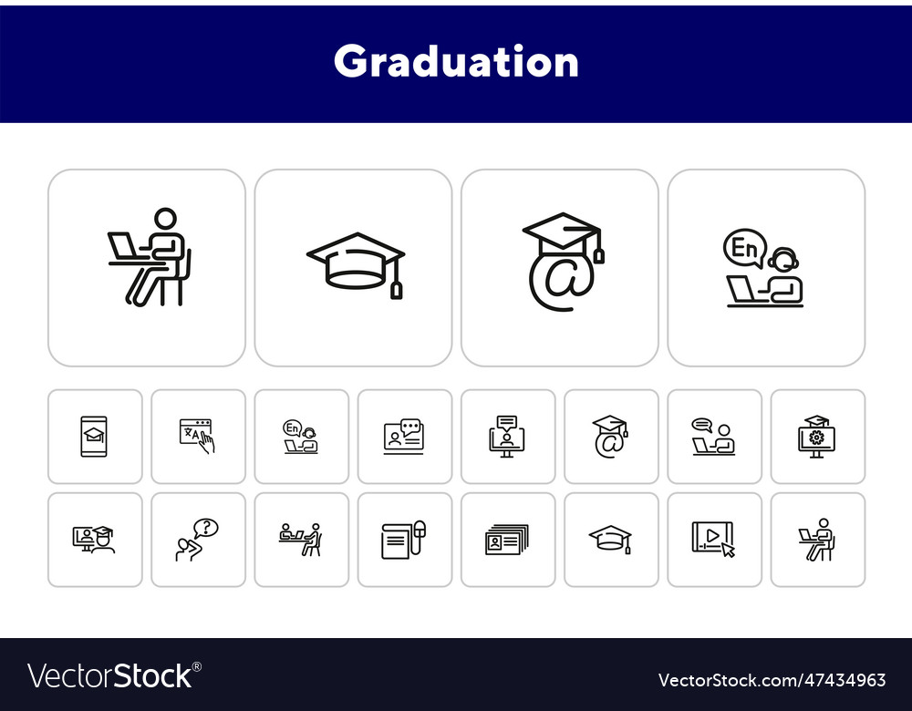 Graduation line icon set Royalty Free Vector Image