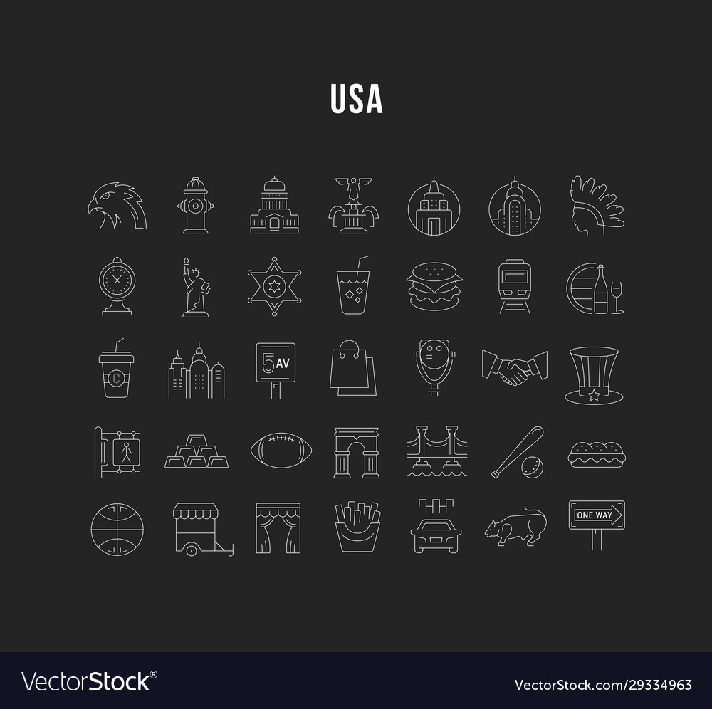 Set flat line icons usa and america Royalty Free Vector