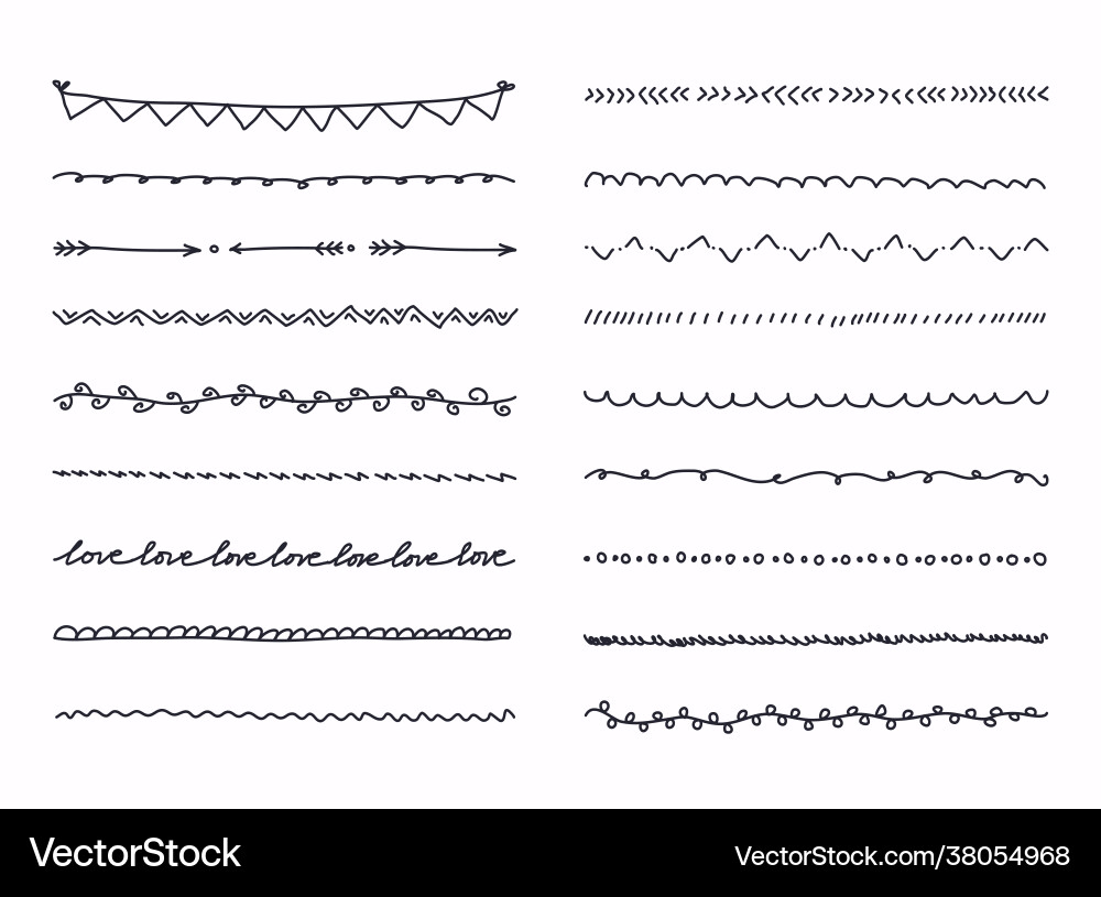 Big set hand drawn floral line borders Royalty Free Vector
