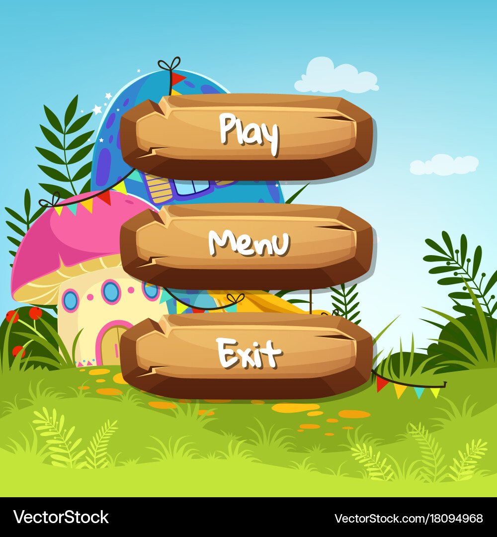 Cartoon style wooden buttons with text Royalty Free Vector