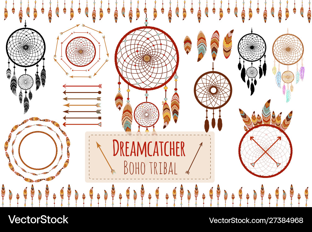 Hand drawn tribal collection with arrows feathers Vector Image