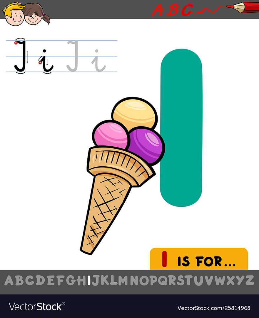 Letter i worksheet with cartoon ice cream Vector Image