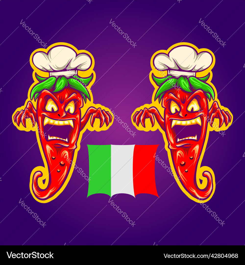 Scary mexico spicy chilli with chef hat cartoon Vector Image