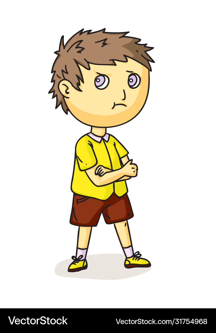 Serious little boy character isolated on white Vector Image