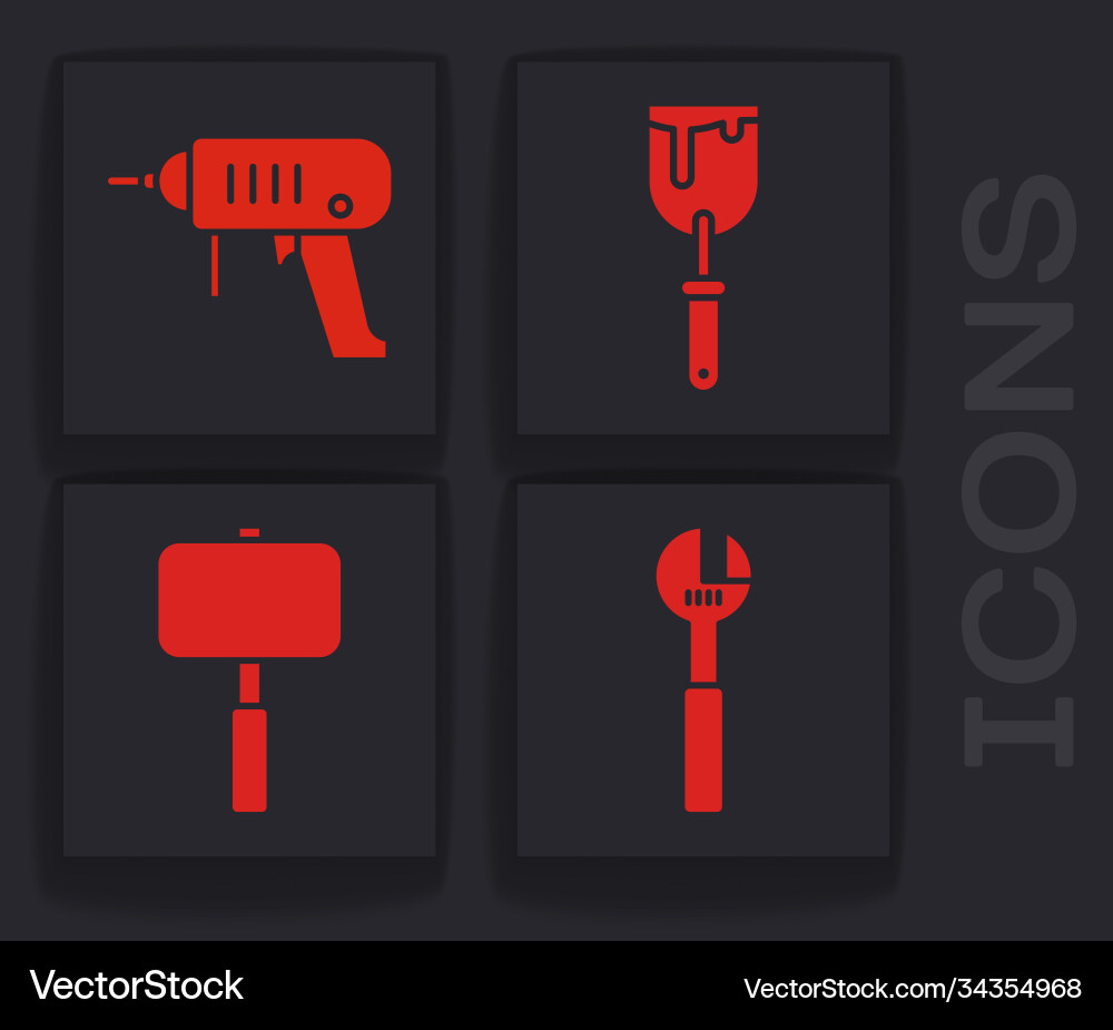 Set adjustable wrench electric drill machine Vector Image