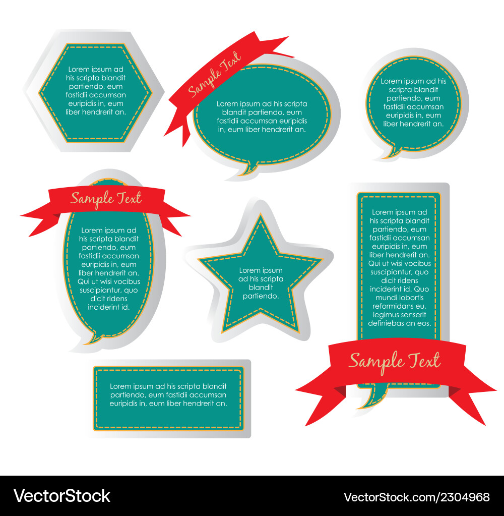Set modern word balloons with red ribbons Vector Image