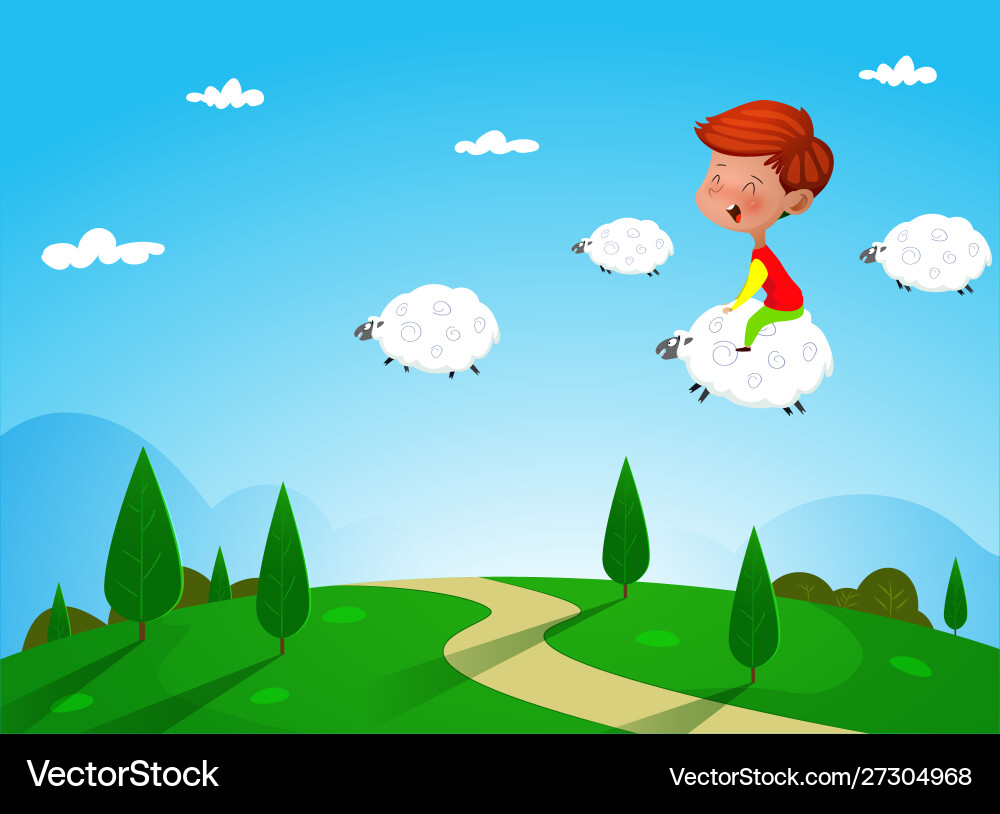 The cartoon boy riding on a sheep Royalty Free Vector Image