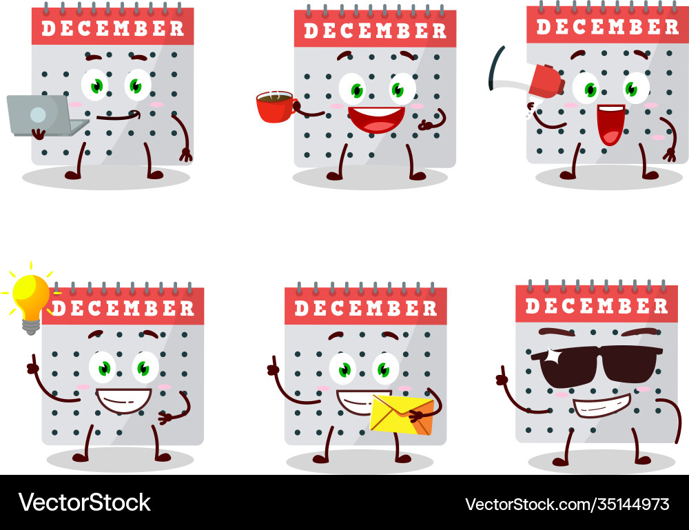 December calendar cartoon character with various Vector Image