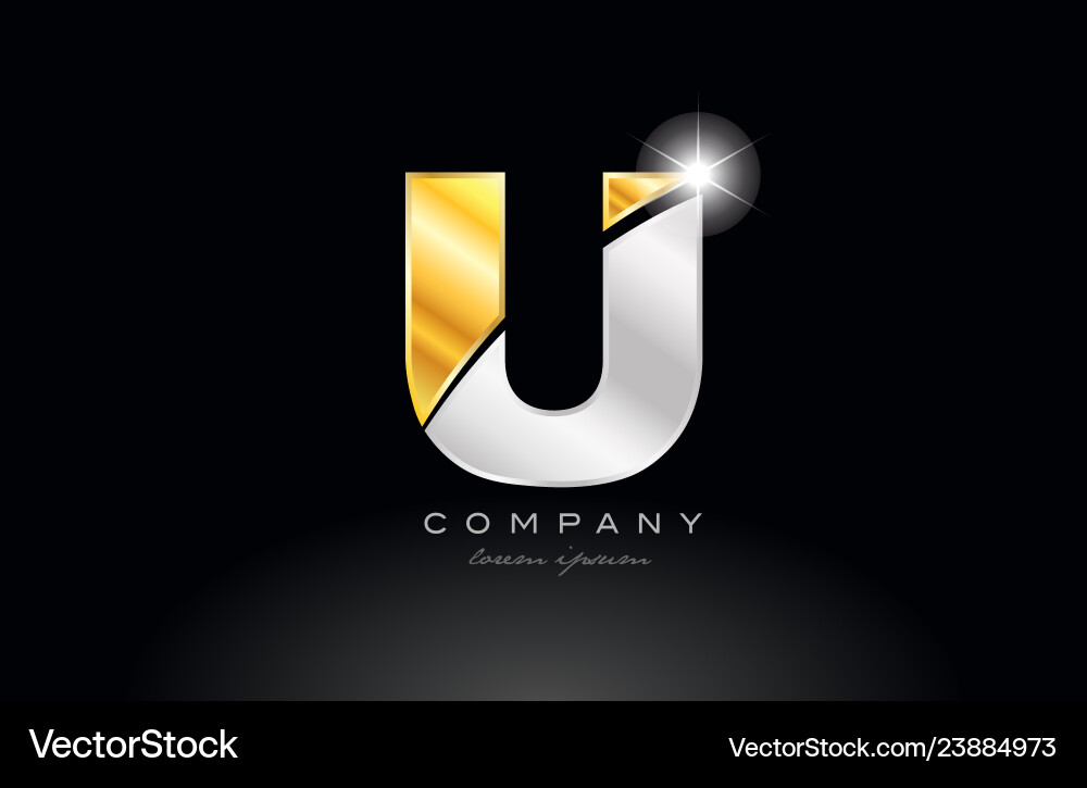 Letter u alphabet with gold silver grey metal Vector Image