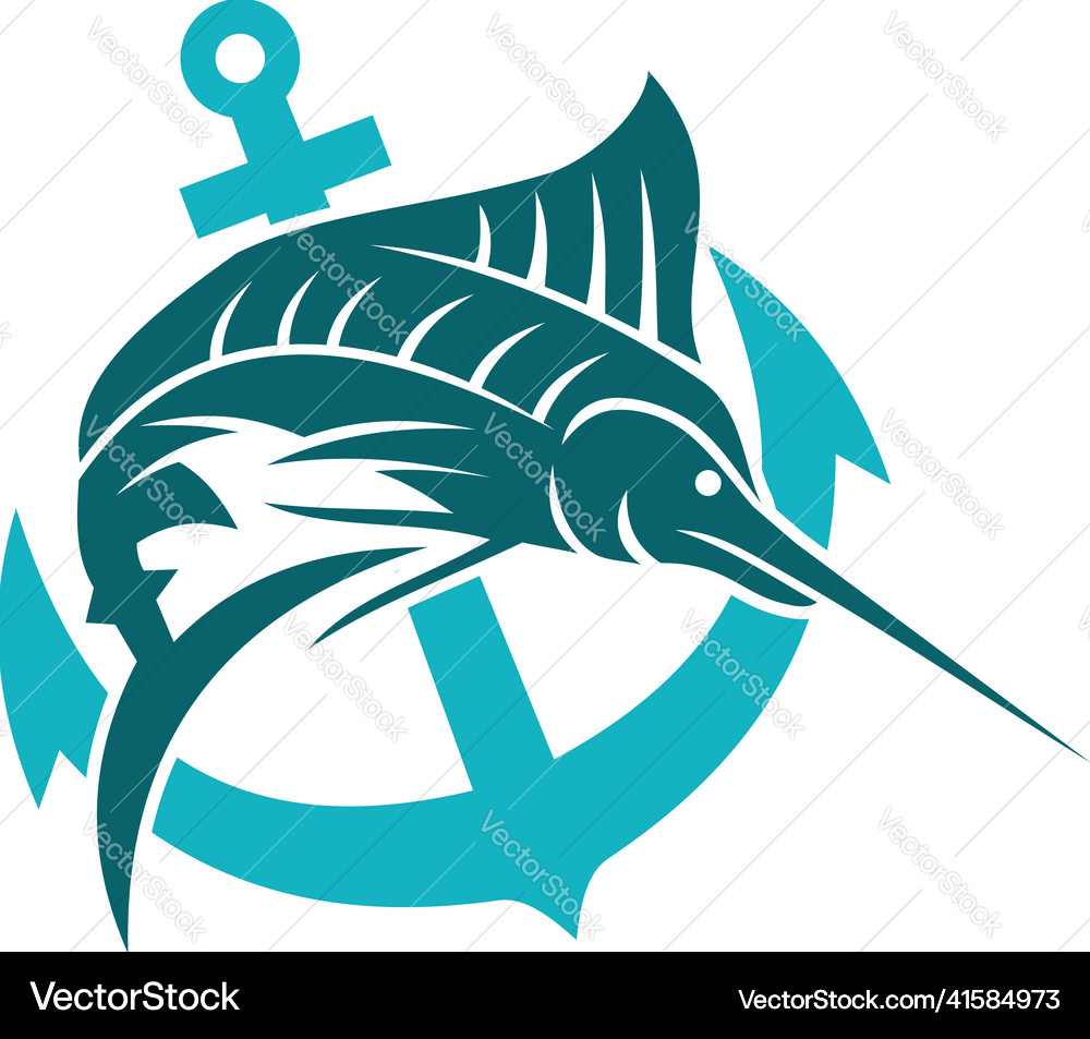 Marlin fish with anchor icon brand identity Vector Image