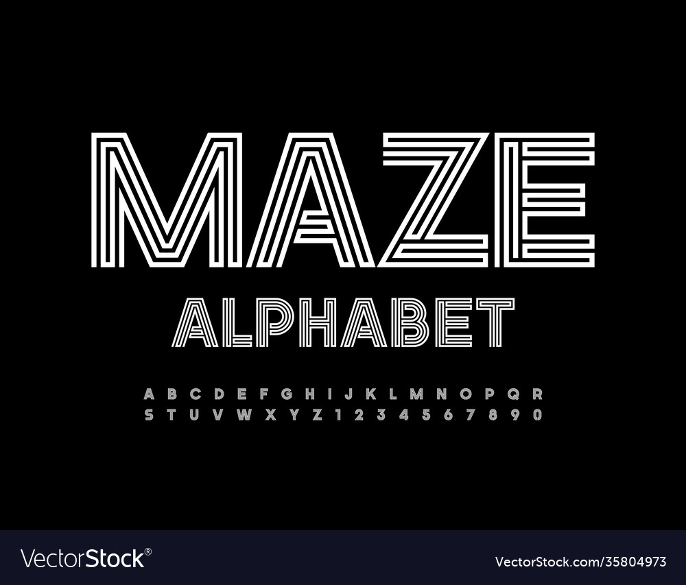 Maze alphabet white creative font Royalty Free Vector Image