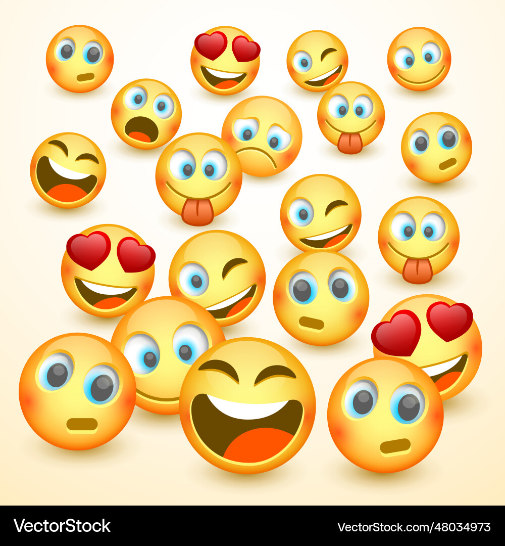 Modern yellow laughing three emoji emotions Vector Image