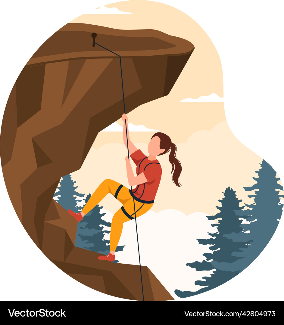 Mountain rock climbing cartoon with climber Vector Image