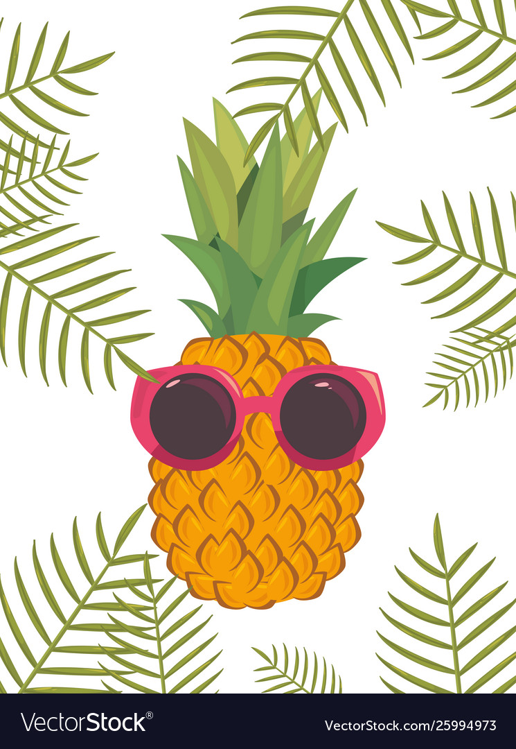 Pineapple and sunglasses exotic branch summer Vector Image