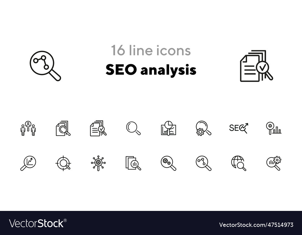 Seo analysis line icon set Royalty Free Vector Image