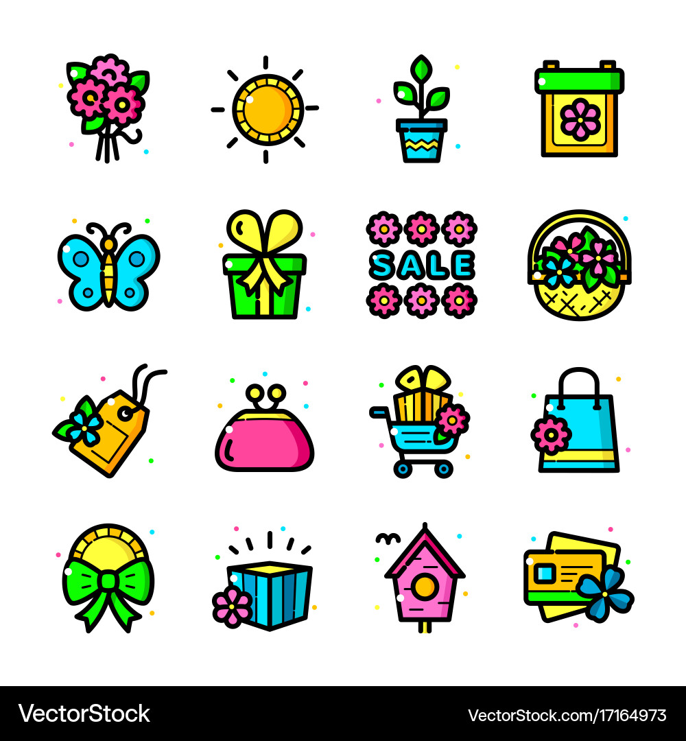 Spring season sale icons set Royalty Free Vector Image
