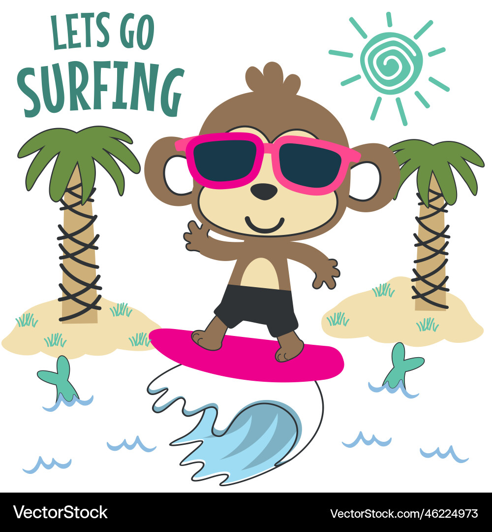 Surfing time with cute little monkey at summer Vector Image