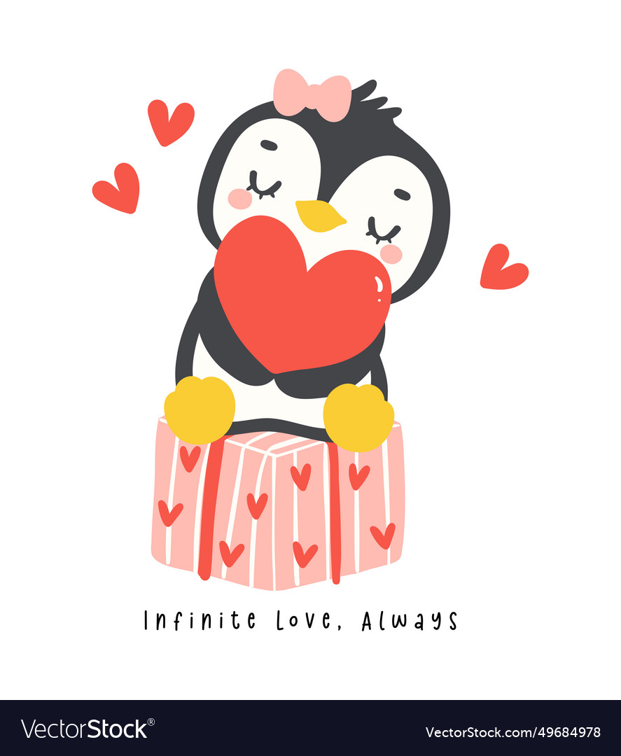 Cute penguin valentine with red heart cartoon Vector Image